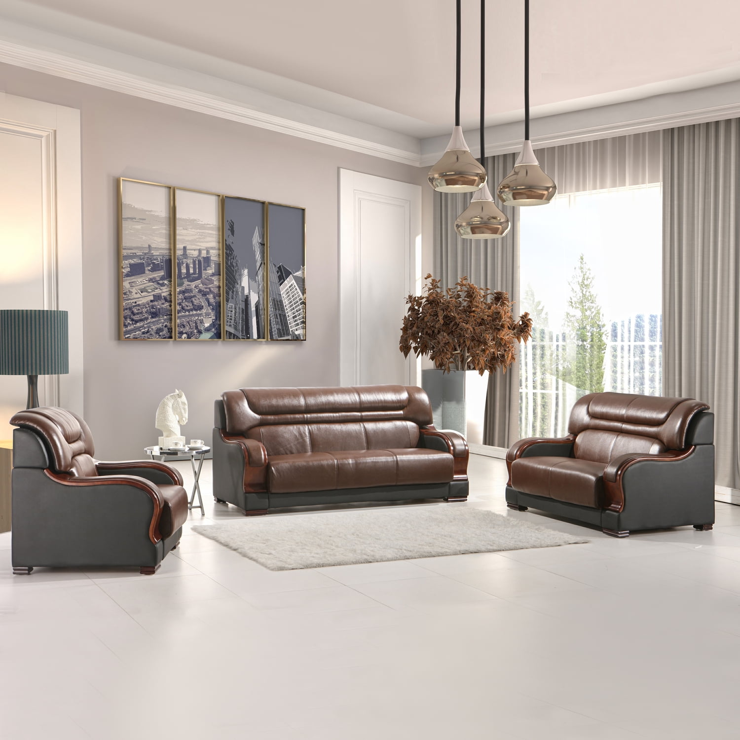 Lifestyle Furniture 3 Piece Genuine Leather Living Room Set,Living Room ...