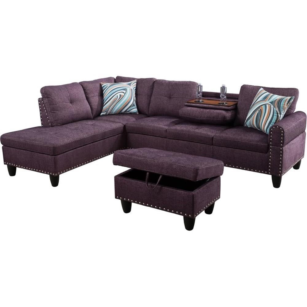 Lifestyle Furniture Catrina Left-Facing Sectional & Ottoman in Amaranth ...