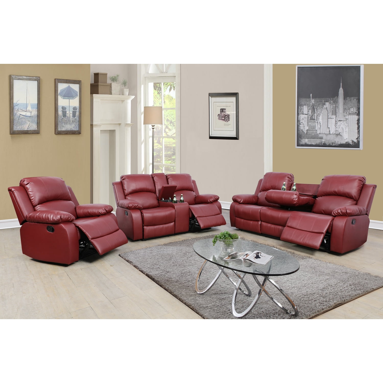 Lifestyle Furniture Sectional Recliner Sofa Set Faux Leather 3 PCS ...