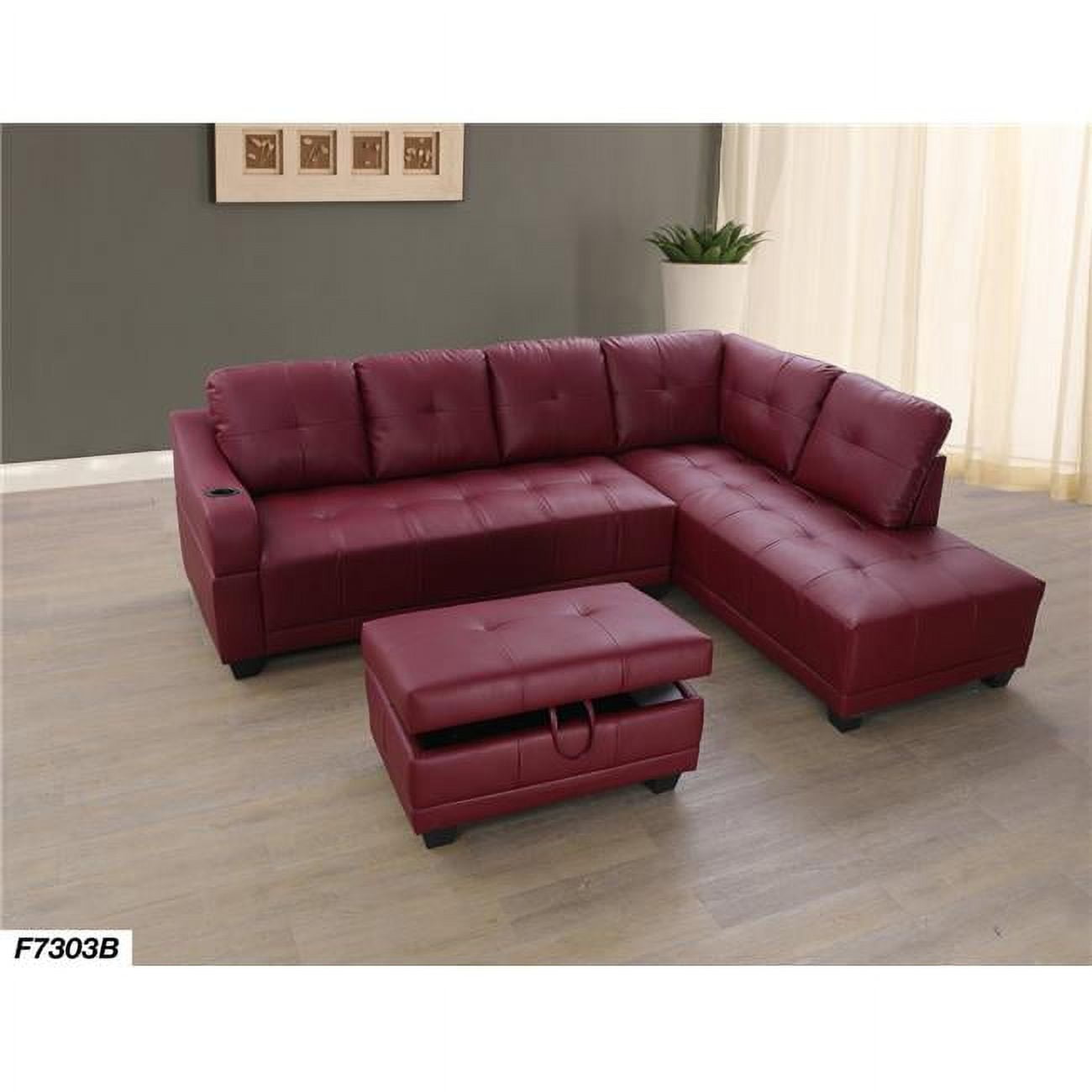 Lifestyle Right Facing Sectional Sofa Set - Faux Leather, Red - 3 Piece ...
