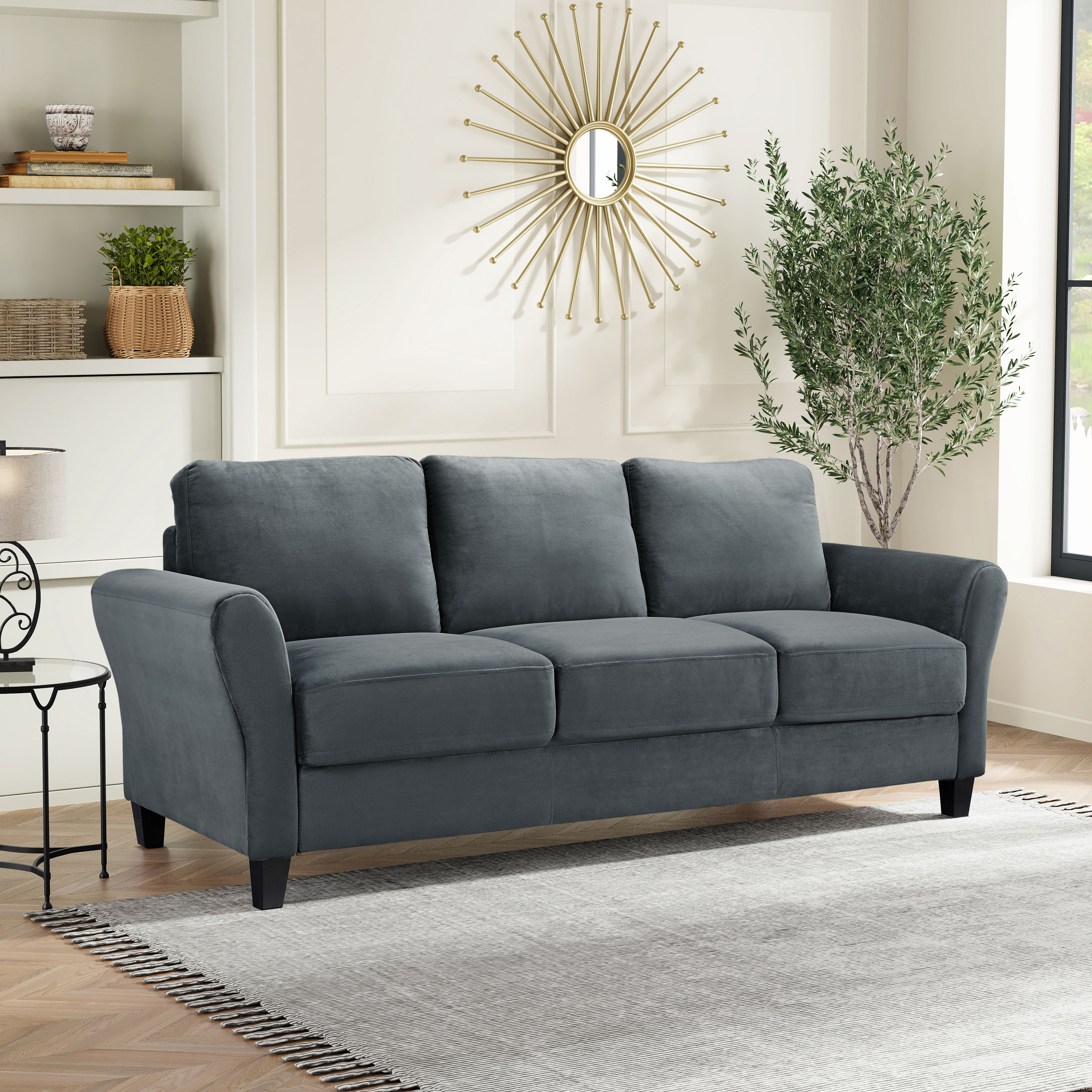 Lifestyle Solutions Taryn Curved Arms Sofa, Black Fabric - Walmart.com