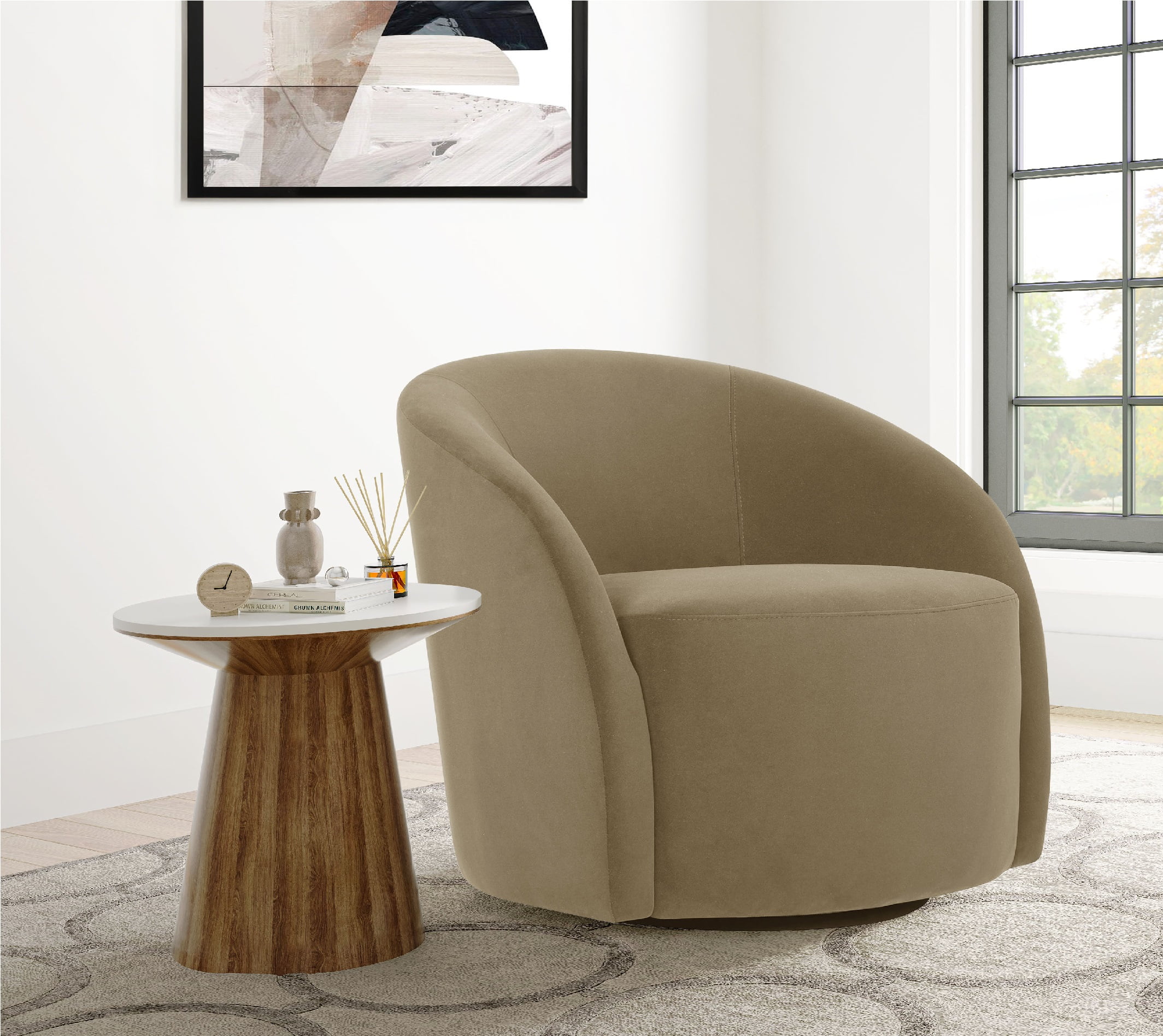 Lifestyle Solutions Briars Art Deco Style Swivel Accent Chair, Camel ...