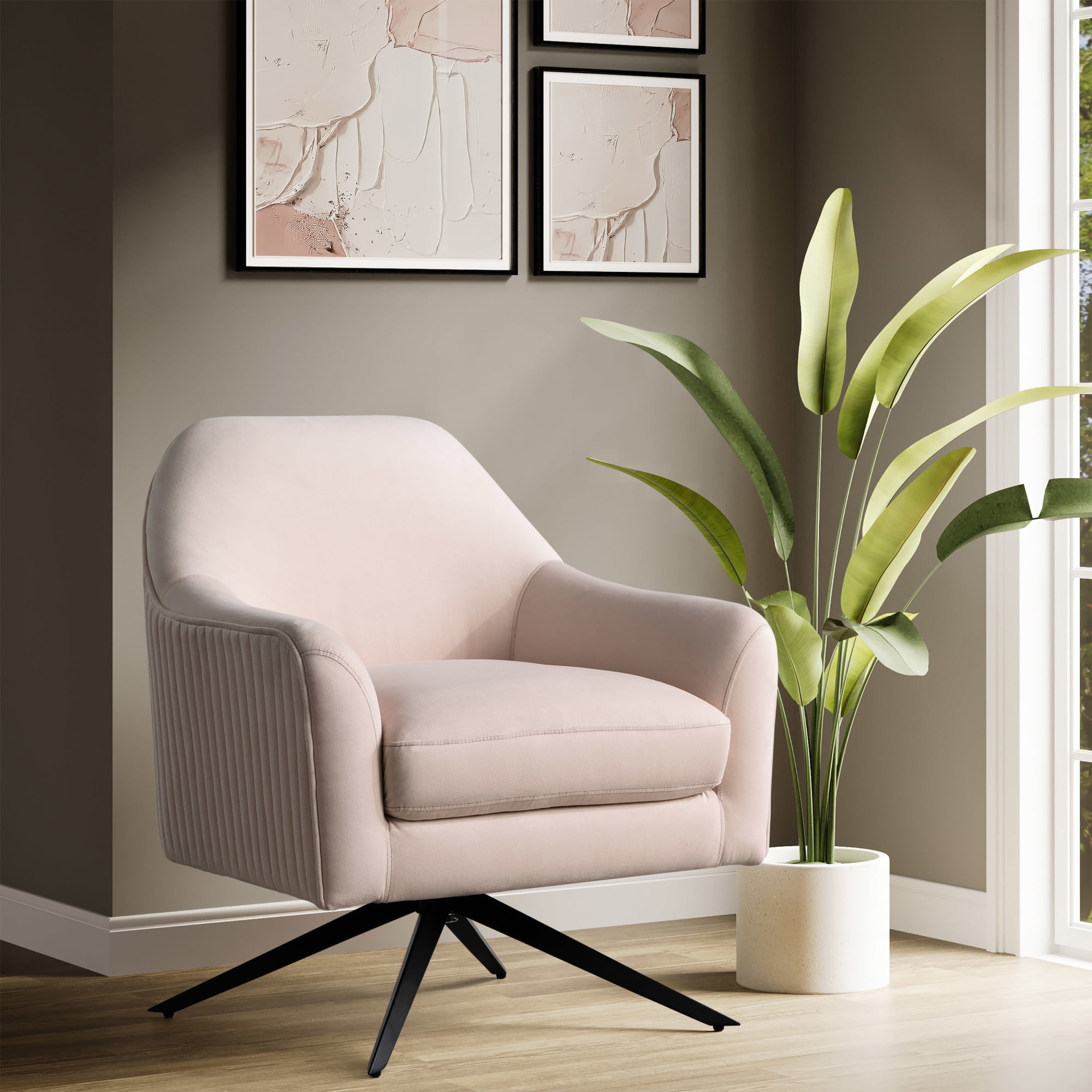 Lifestyle Solutions Fenix Art Deco Style Swivel Accent Chair, Blush ...