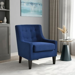 Miniyam Mid Century Modern Accent Chair with Wood Frame Upholstered Living Room Chairs with Waist Cushion Reading Armchair Blue Walmart
