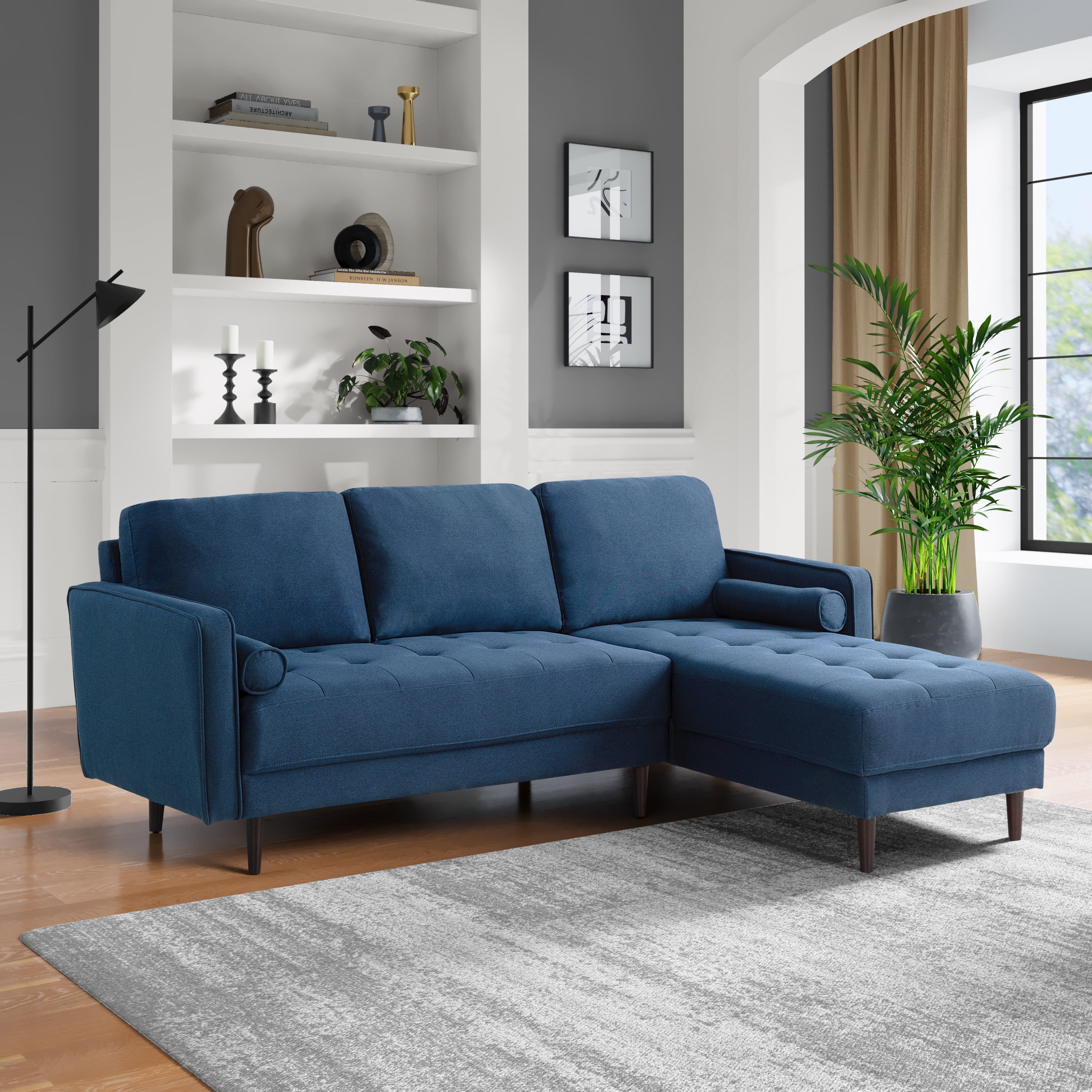 Lifestyle Solutions Jareth Sofa Chaise Sectional in Navy Woven Fabric ...