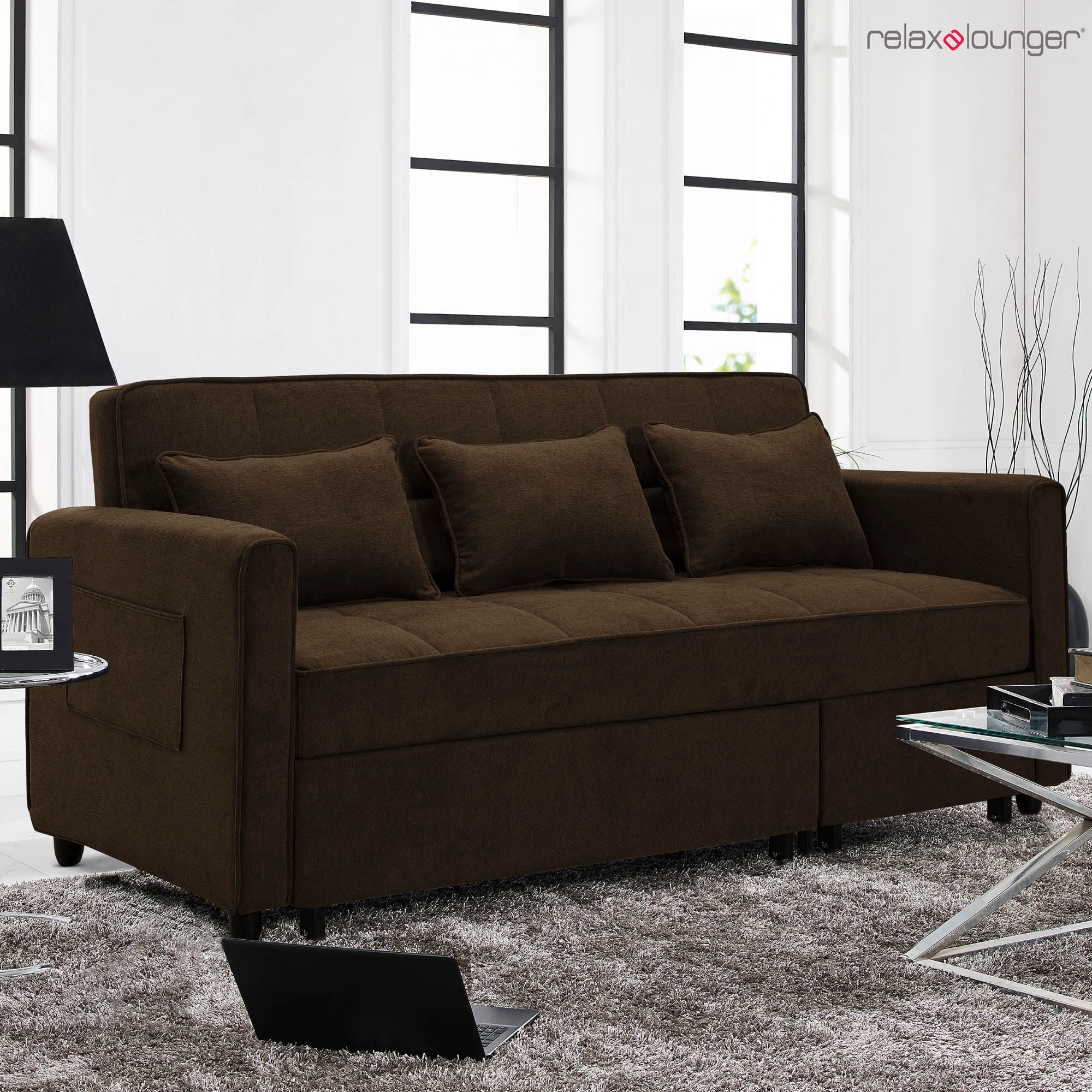 Lifestyle Solutions Kendrick Modern Sofa with Sleeper, Brown Fabric ...