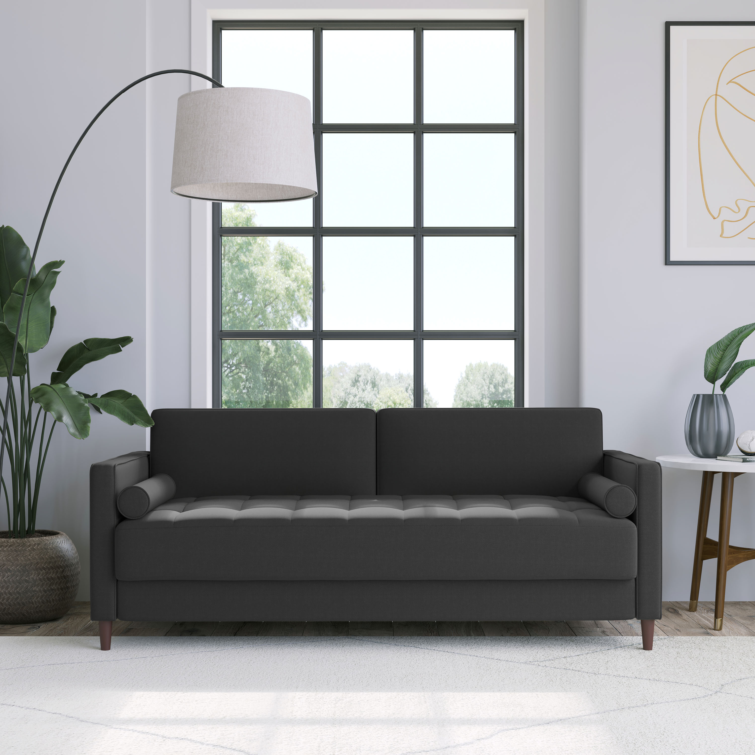 Baxton Studio Miranda Mid-Century Modern Light Grey Fabric Upholstered ...