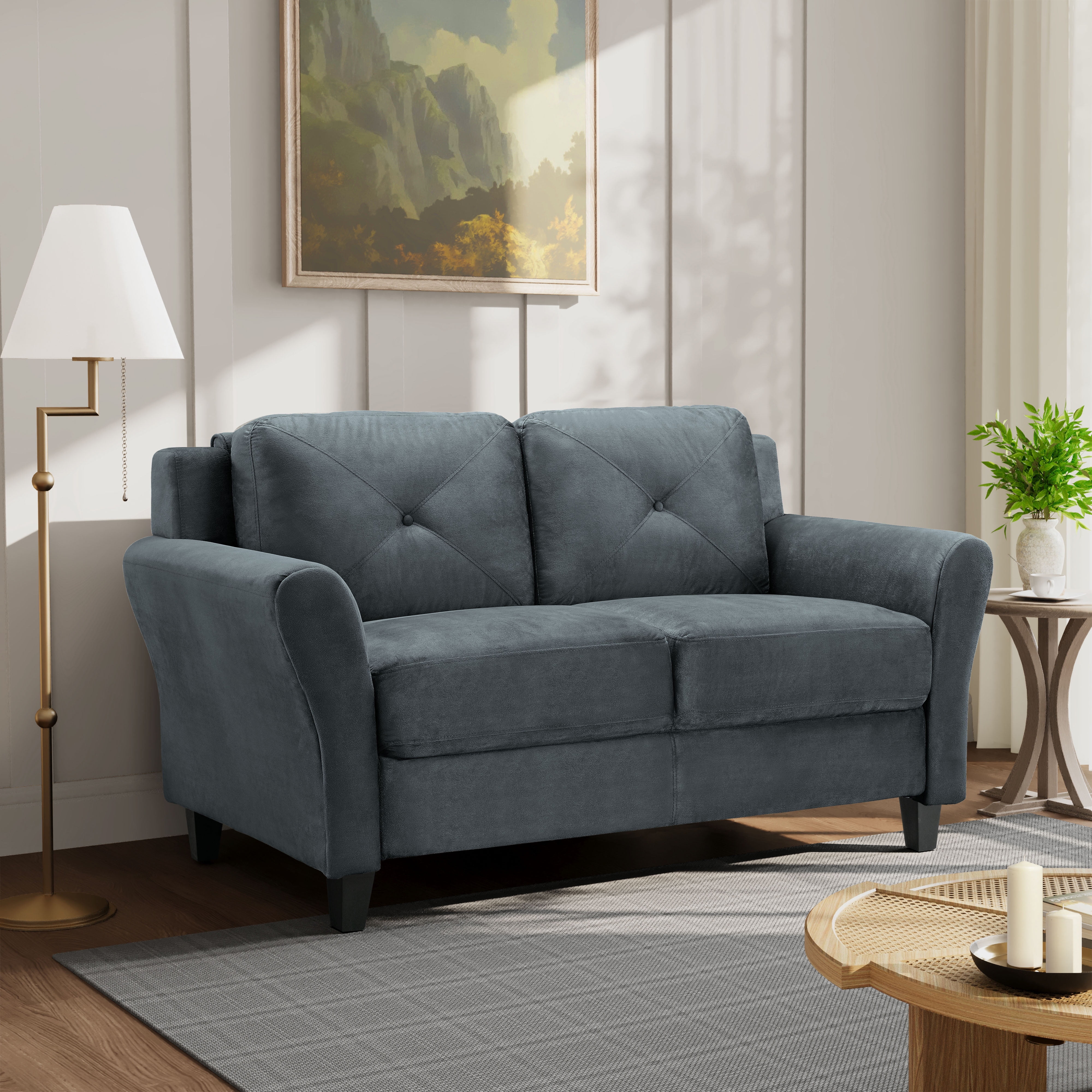 Lifestyle Solutions Taryn Rolled Arms Loveseat Gray Fabric