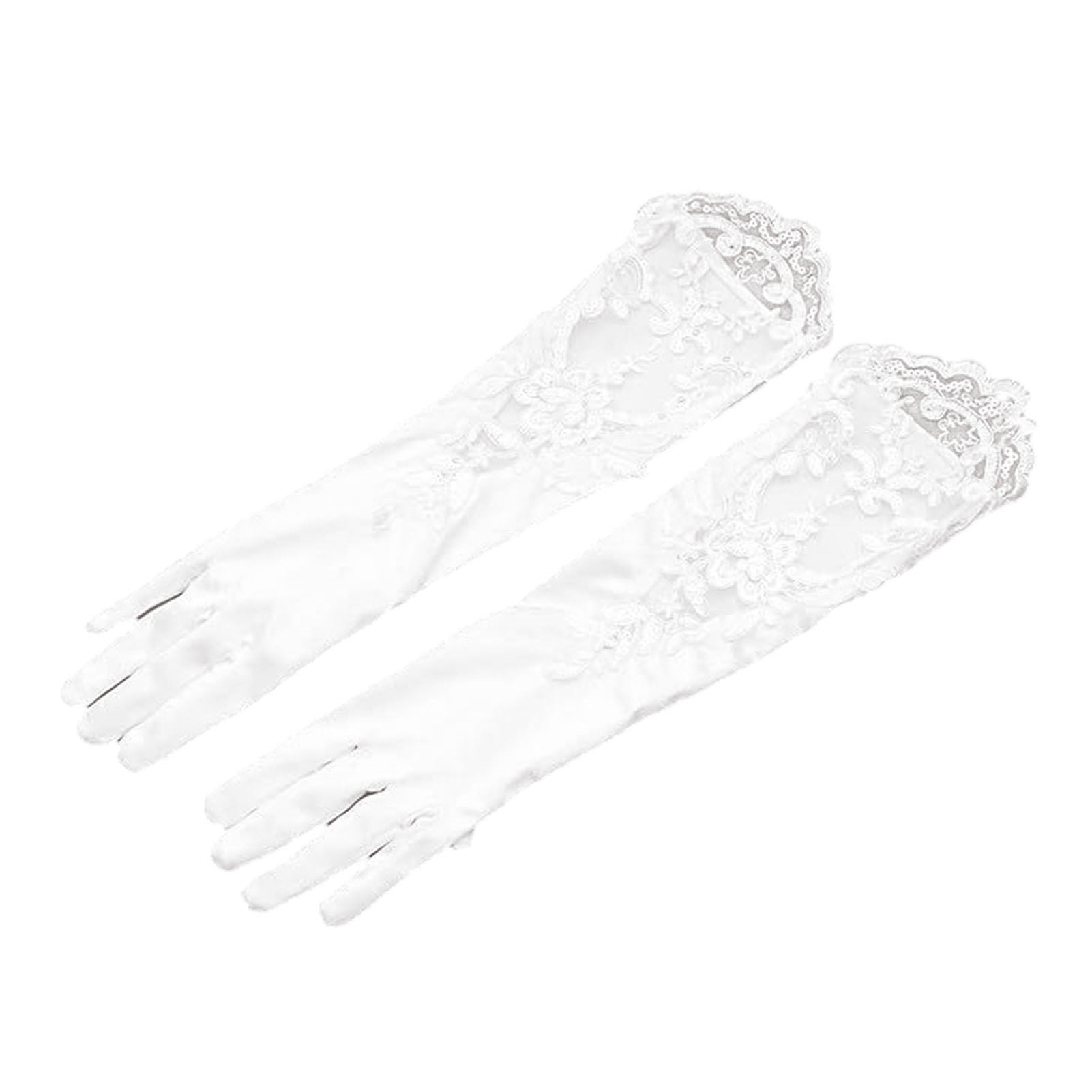 Lifetechs 1 Pair Women Prom Gloves See-through Lace Flower Pattern Five ...
