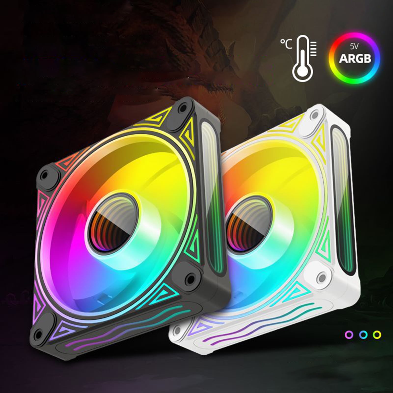 Lifetechs 12cm Case Cooling Fan 5V ARGB PWM Temperature Control Low Noise Infinite Lens Mini ...