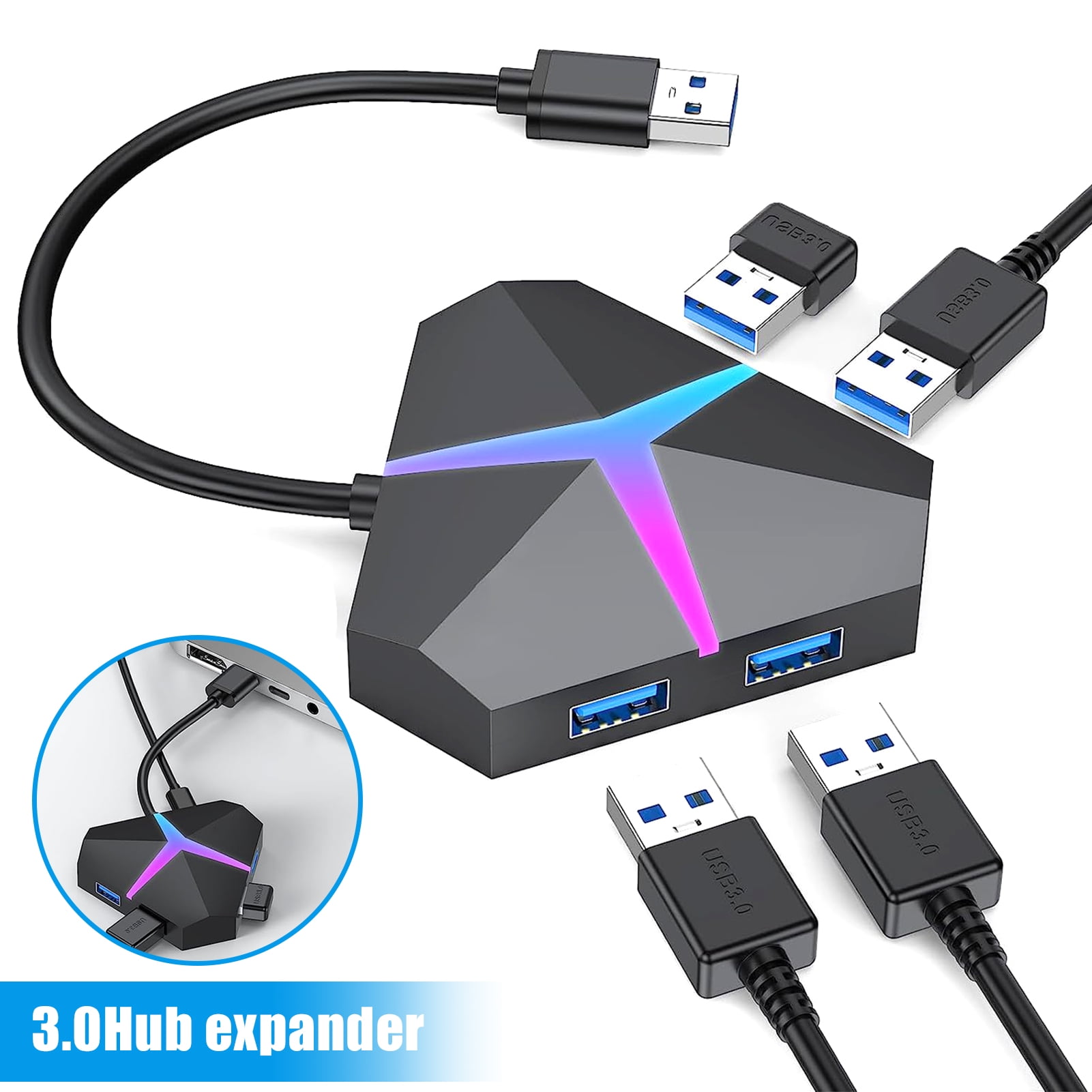 Lifetechs 4-Port USB3.0 Hub Powered Splitter Expander Multi Extra USB ...