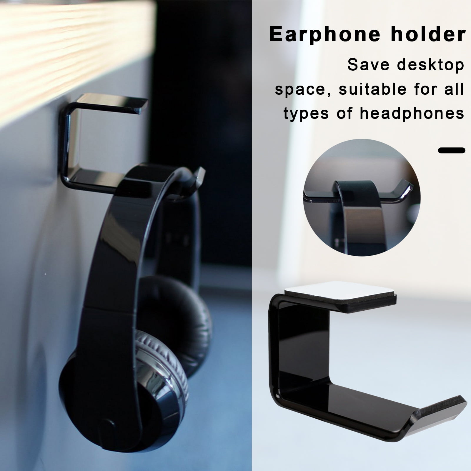 Lifetechs Acrylic Headphone Hanger, Under-Desk Mount U-shape Universal ...