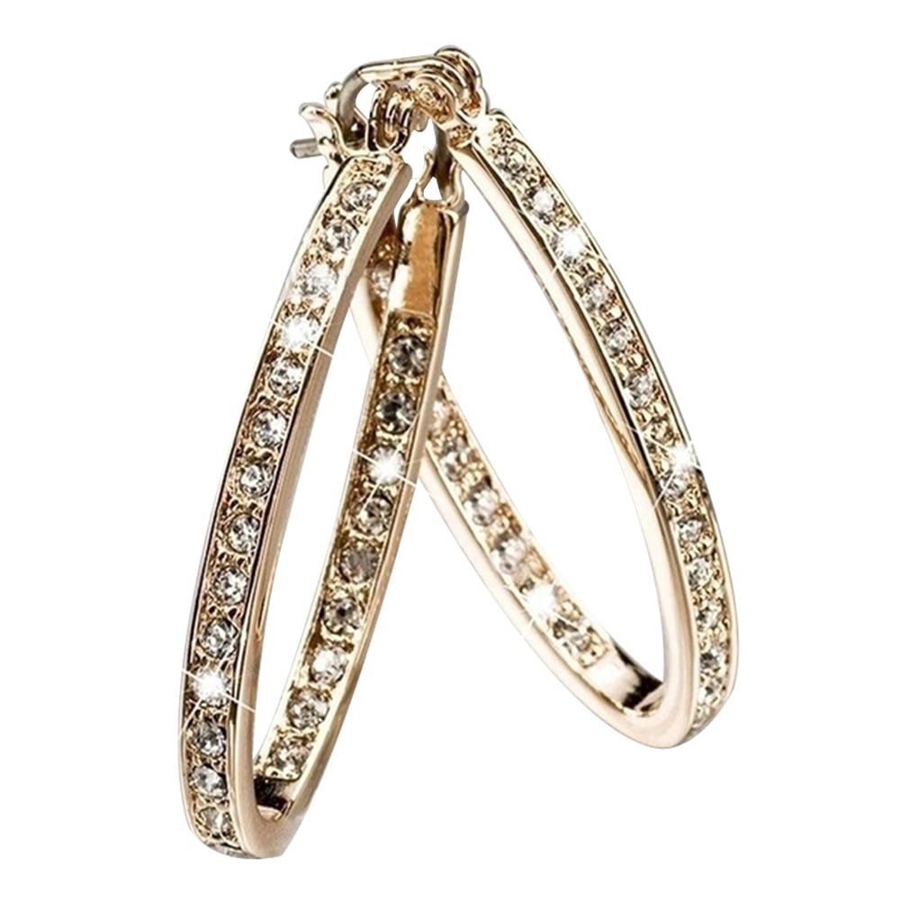 Lifetechs Dazzling Women Rhinestone Inlaid Big Circle Hoop Earrings ...