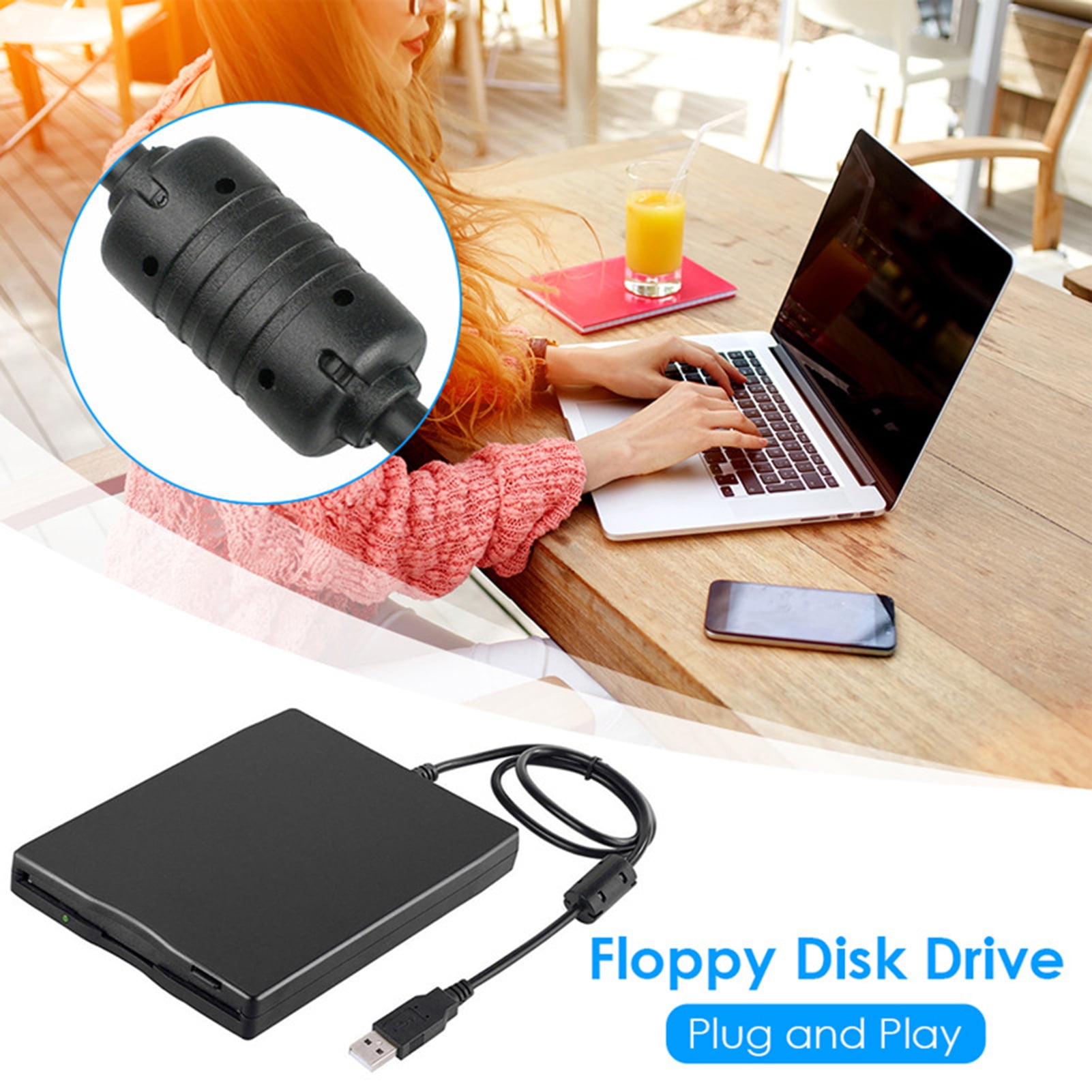 Lifetechs Floppy Drive USB 2.0 Plug Play Portable 3.5-inch External ...