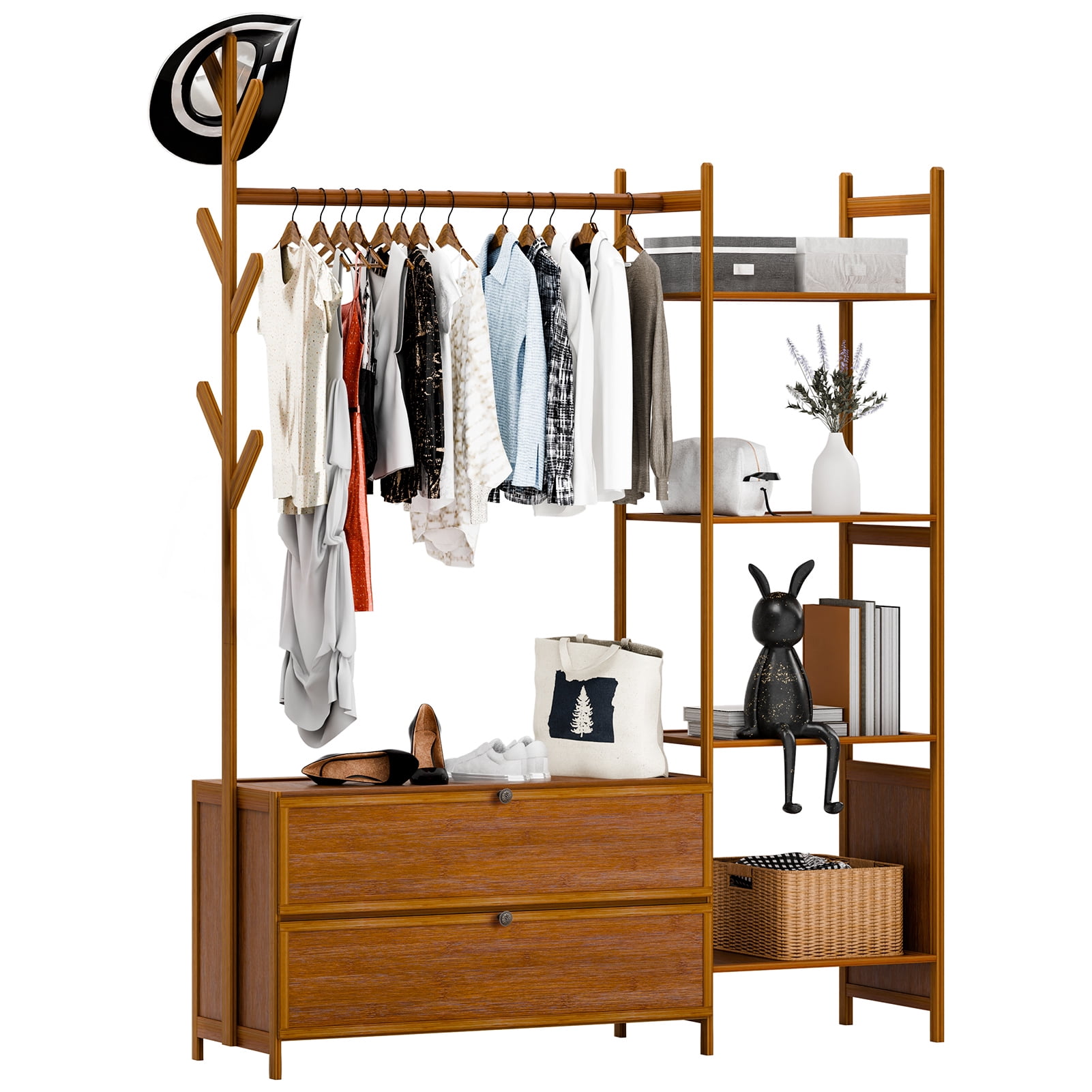Lifetechs Hall Tree Garment Rack,Entryway Coat Rack with 4-Tier Shelves ...