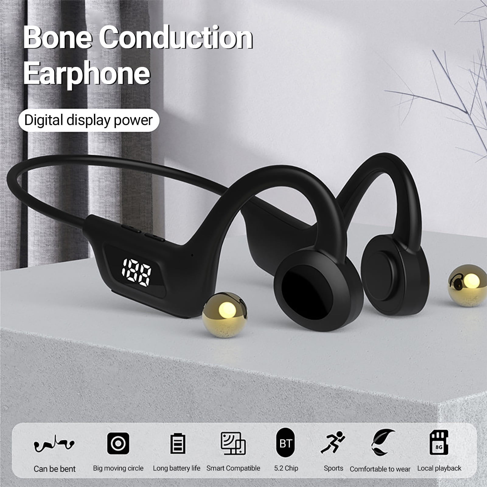 Lifetechs LY1 Bone Conduction Earphone Ear Hook 9D Sound Wireless Bluetooth compatible Headset ...