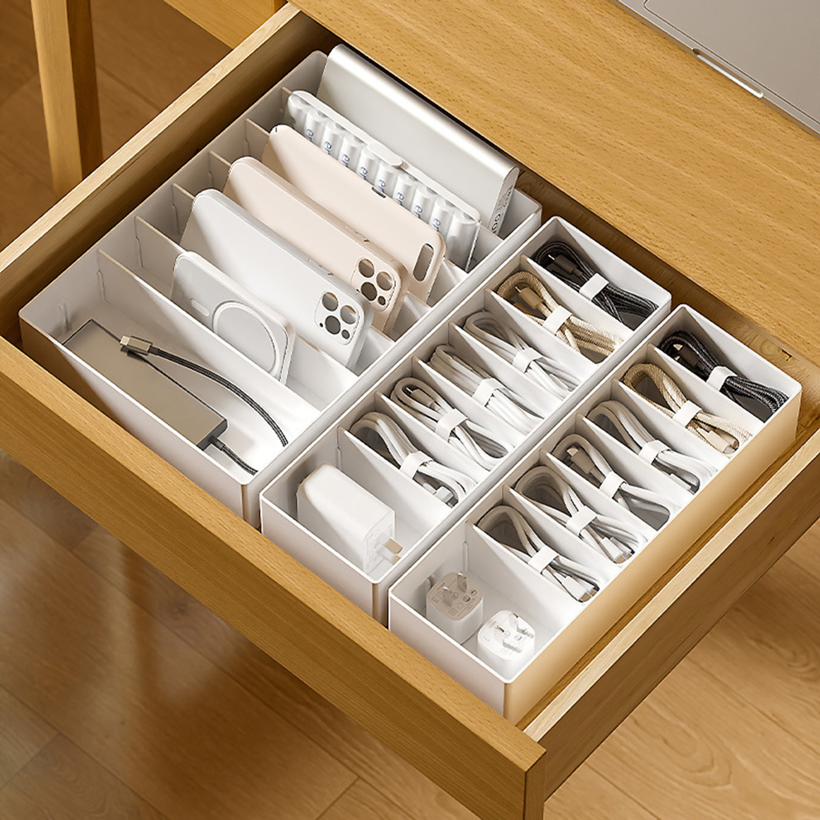 Lifetechs Large Cable Organizer Box with Wire Ties Multi-compartments ...