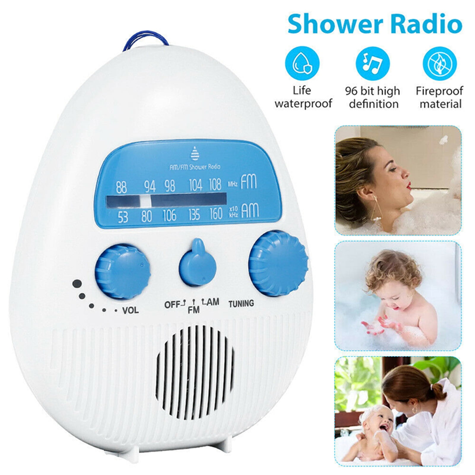 Lifetechs Shower Radio Adjustable Volume Long Standby Life Shocking ...