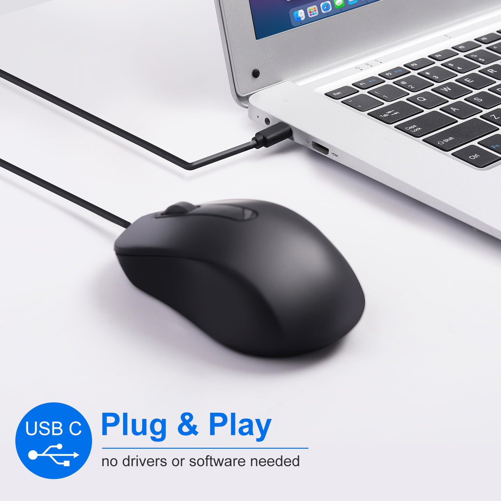 Lifetechs Type-C Wired Mouse Plug Play 1000DPI Low Latency USB-C ...