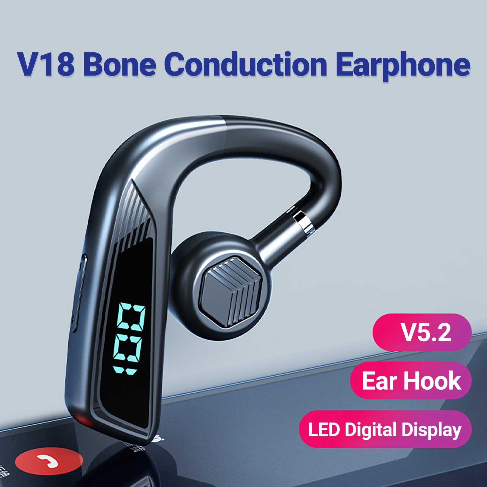 Lifetechs V18 Bluetooth-compatible Earphone Ear Hook Bone Conduction LED Digital Display ...