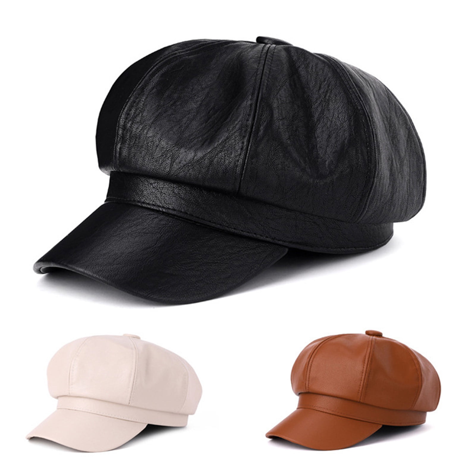 Lifetechs Women Beret Faux Leather British Style Octagonal Hat Short ...
