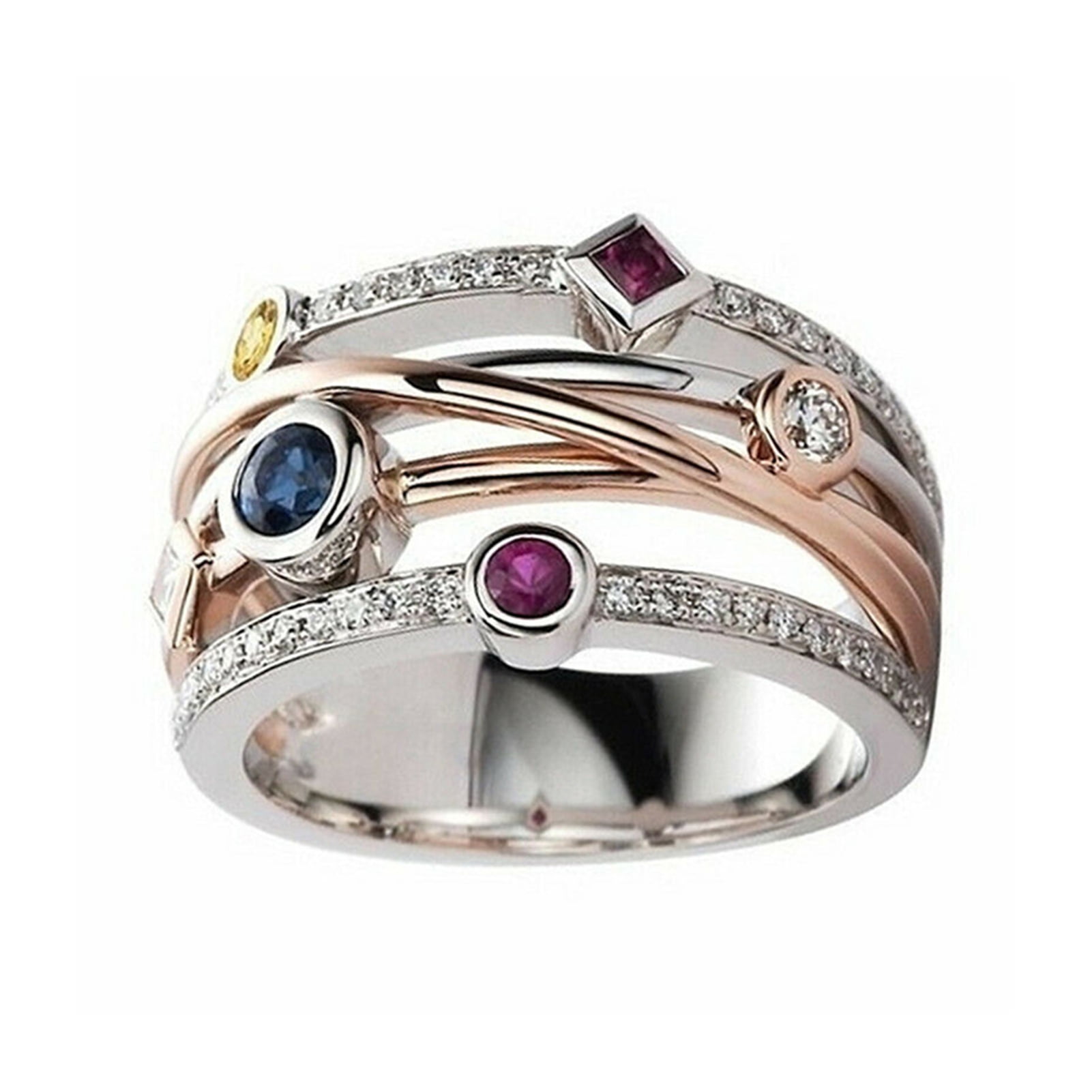 Lifetechs Women Finger Ring Colorful Geometric Cubic Zirconia Stackable ...