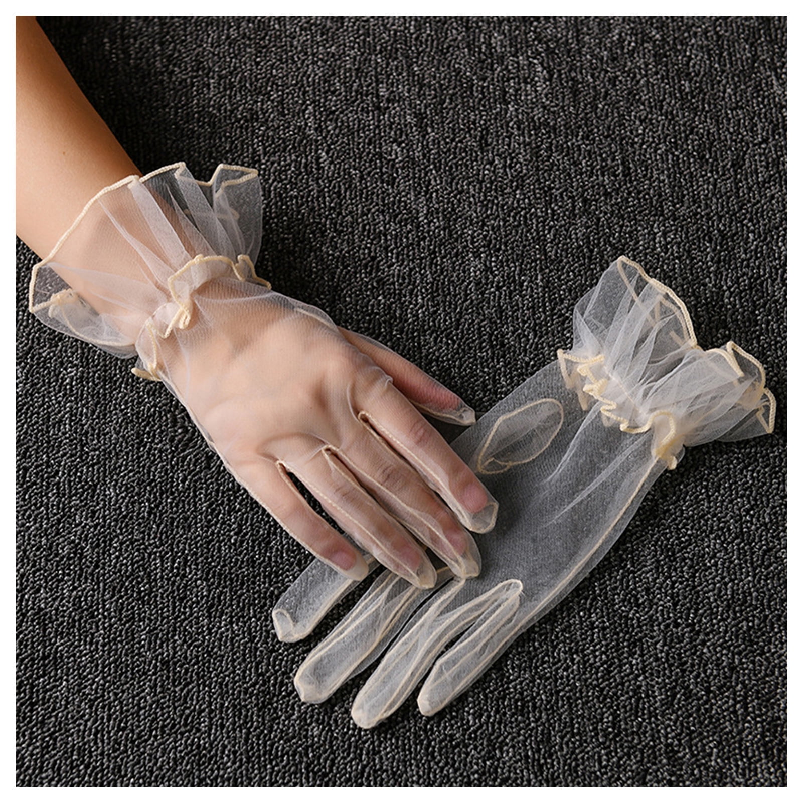 Lifetechs Women Wedding Gloves See-through Ultrathin Shirring Ruffle ...