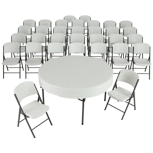 Lifetime 4 60 inch Round Folding Tables with 32 Folding Chairs - Almond ...