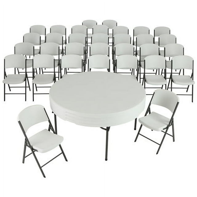 Lifetime 4 60 inch Round Folding Tables with 32 Folding Chairs - Almond ...