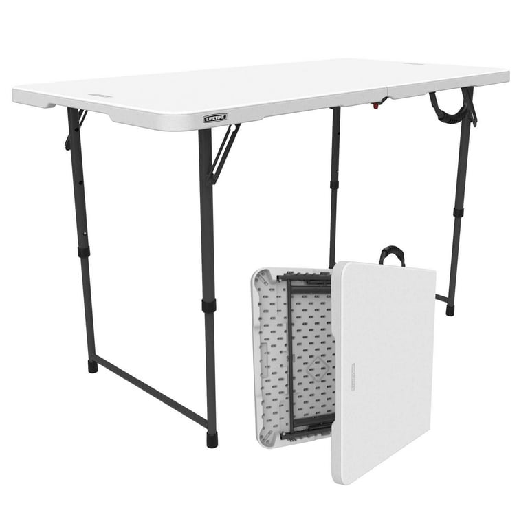 Lifetime 4 Foot Fold in Half Adjustable Height Table Indoor Outdoor Essential White 80509