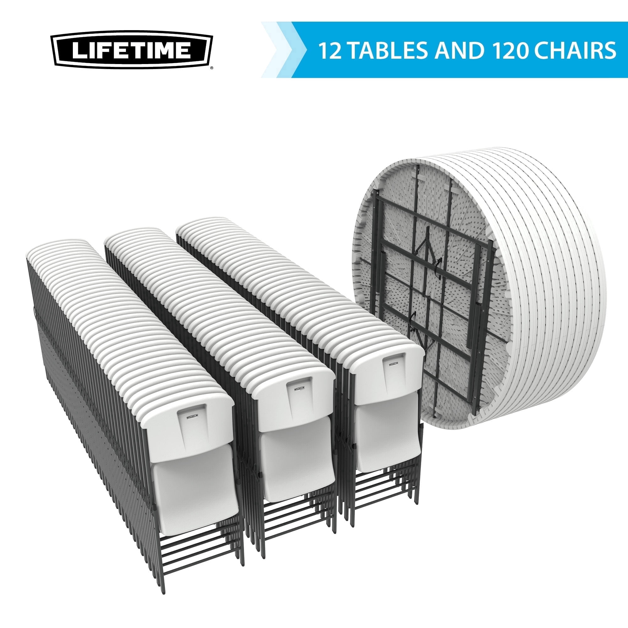 Lifetime 72" Round Tables (12) and Chairs (120) Combo - Commercial ...
