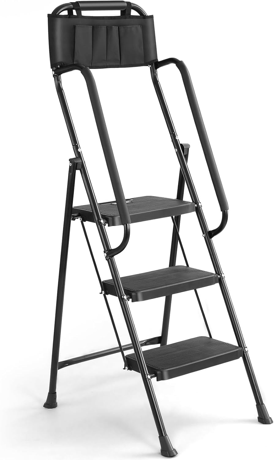 Lifetime Home 3-Step Ladder with Hand Rails Anti-Slip Platform & Rubber ...