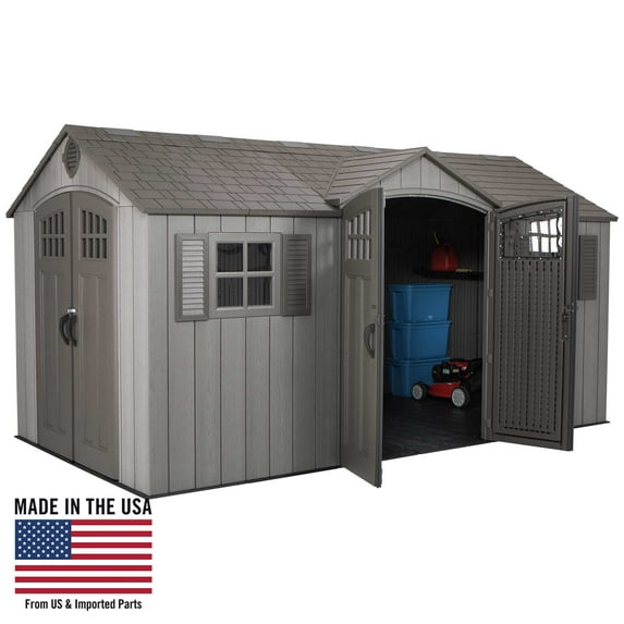 Lifetime Lockable DIY Polyethylene Storage Shed, 109 sq. ft., 15' x 8 ...