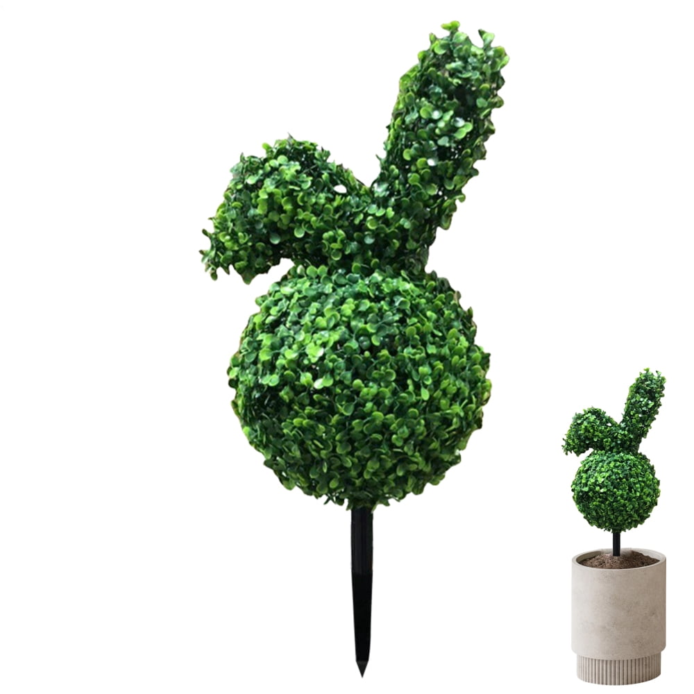 Lifeup Easter Bunny Topiary 27.5 Inch Faux Boxwood Topiary Plant with ...