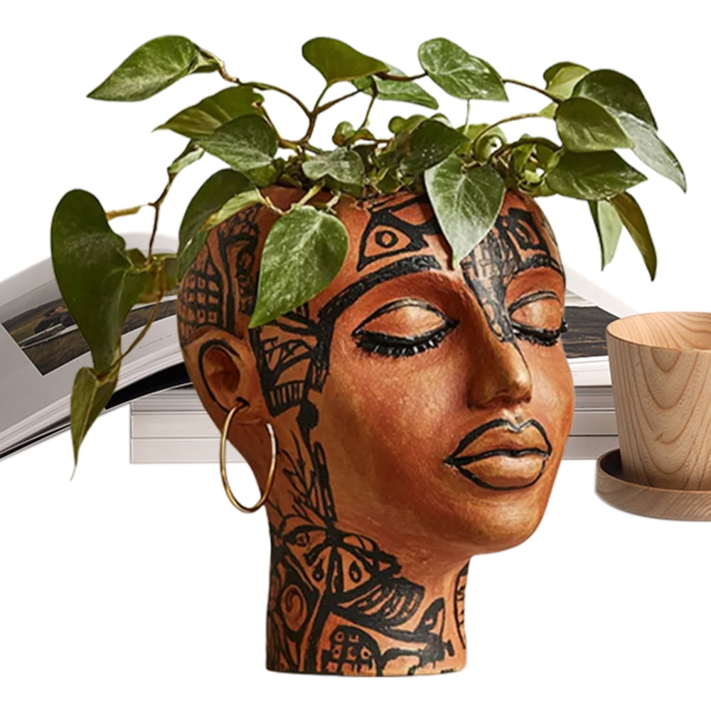 Lifeup Face Planter Pot Resin African Goddess Planter Pot Desktop ...