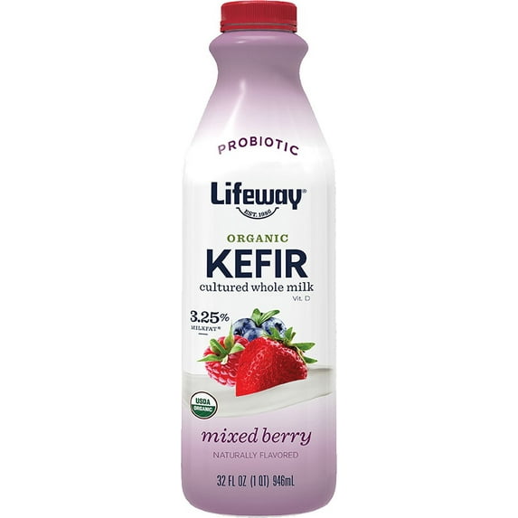 LIFEWAY Organic Whole Milk Mixed Berry Kefir 32 fl oz with 12 Live ...