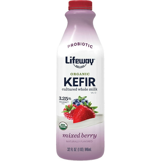 Lifeway Organic Whole Milk Mixed Berry Kefir, 32 fl oz - Walmart.com