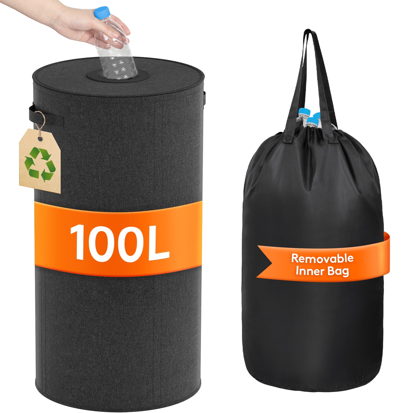 Lifewit 100L Round Recycling Bin for Kitchen Indoor Home, Large 26 ...