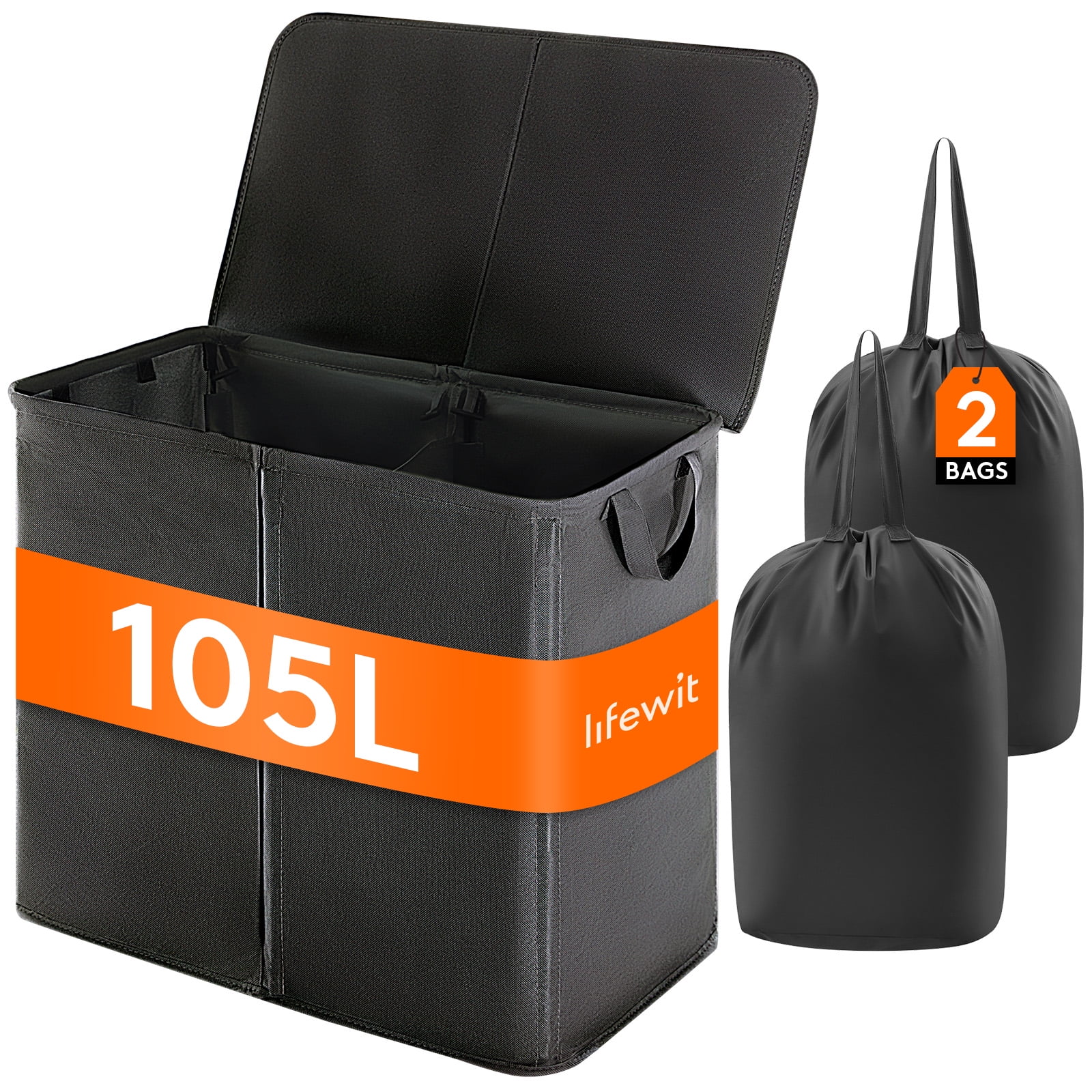 Lifewit 105L Double Laundry Hamper with Lid and Removable Laundry Bags ...