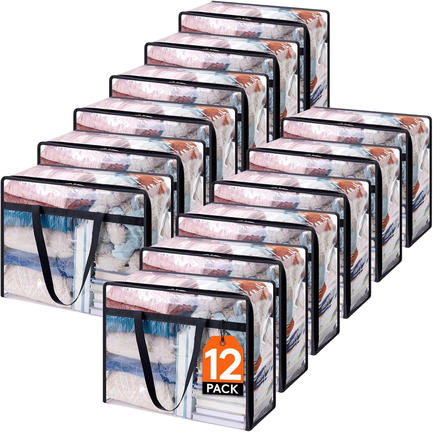 Lifewit 12 Pack Clear Clothes Storage Bags, 40L Plastic Blanket Storage ...
