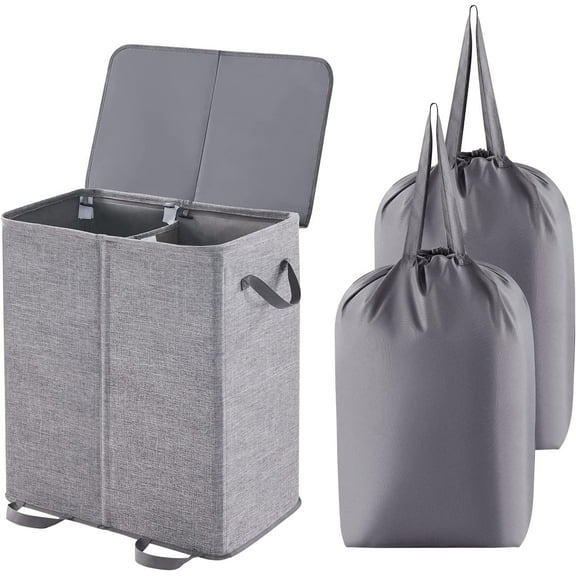 Double Laundry Hamper with Lid and Removable Bags, Grey - Walmart.com