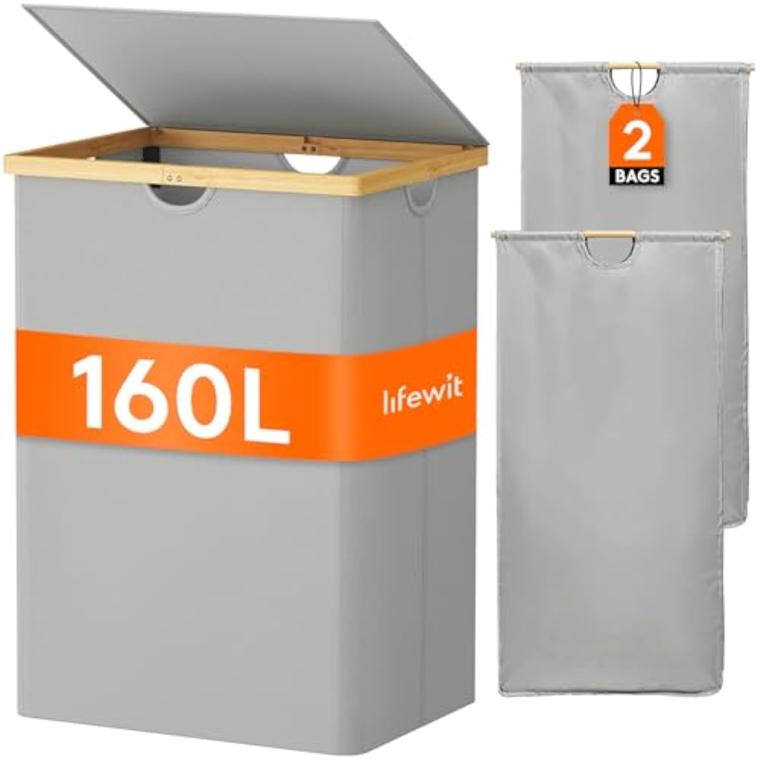 Lifewit 160L Double Laundry Hamper with Lid, Extra Large Bamboo Laundry ...