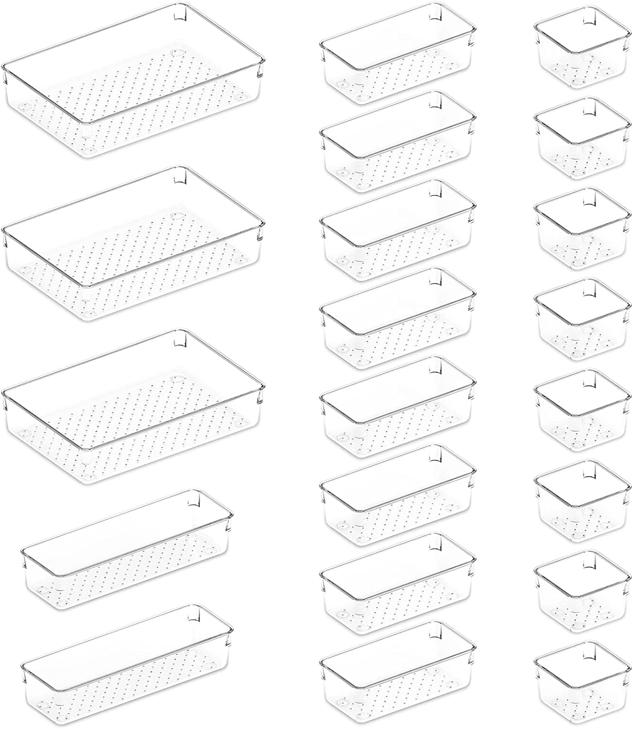 Lifewit 21 pcs Stackable Clear Plastic Drawer Organizer Set – Flexible ...