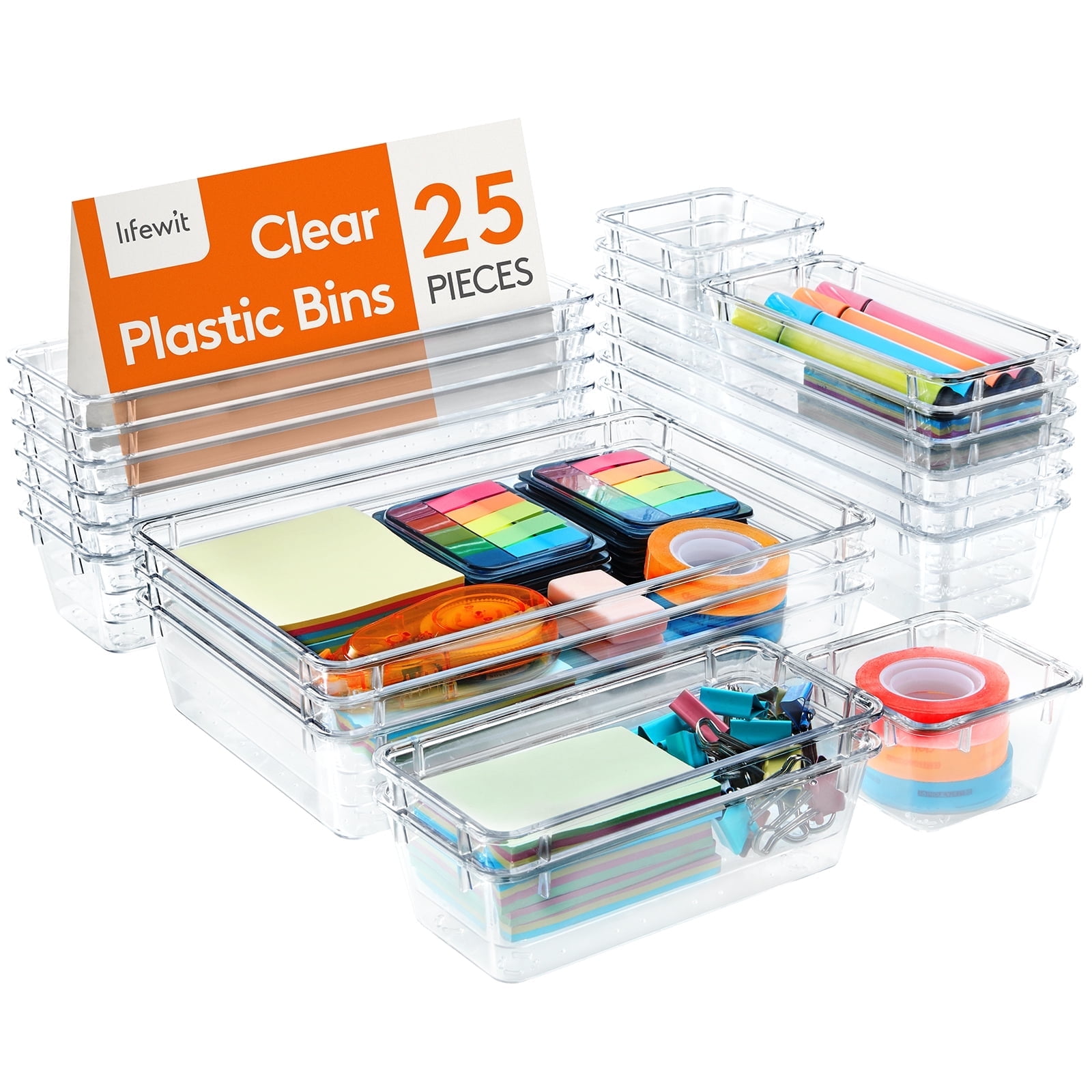 Lifewit 25 PCS Clear Plastic Desk Drawer Organizer Set for Makeup ...