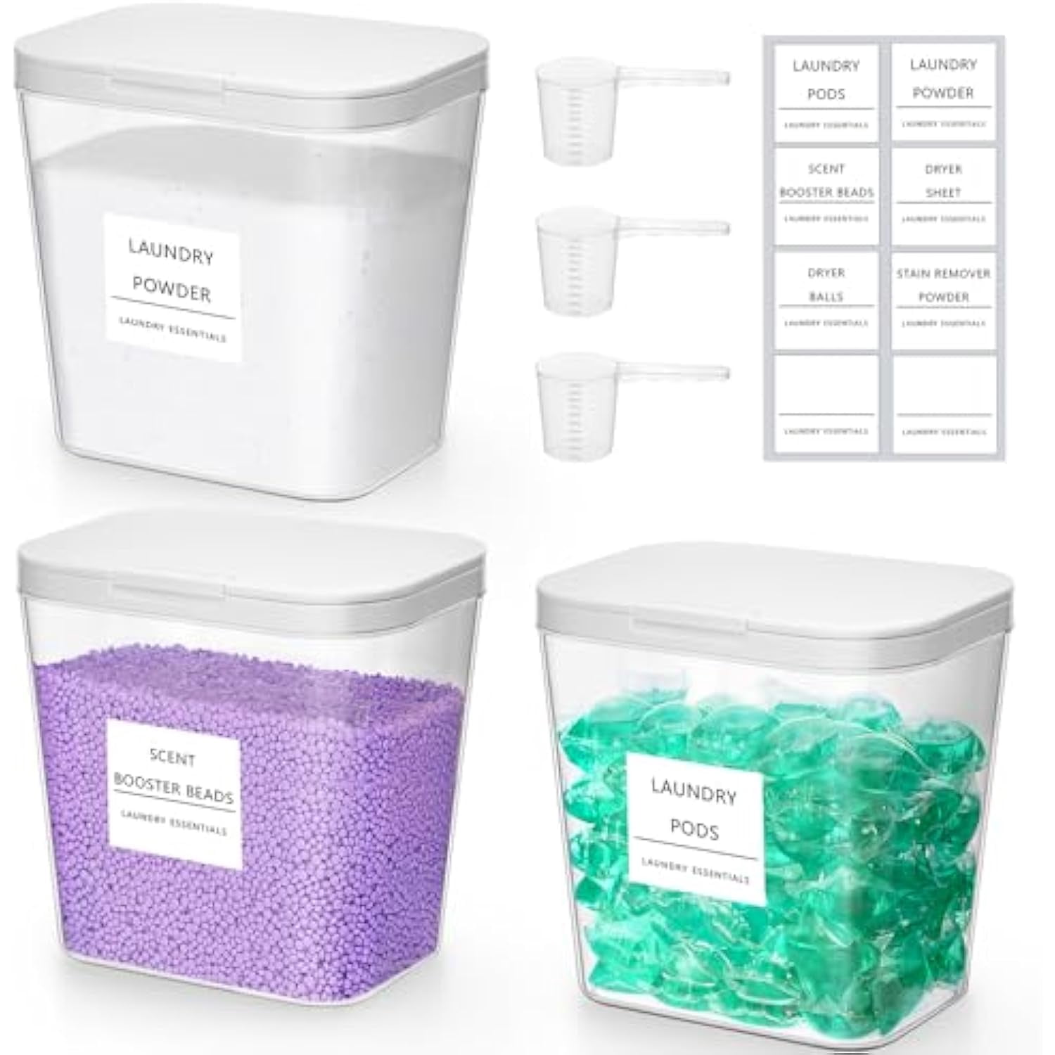 Lifewit 3 Pack Laundry Pods container with Labels and Measuring Scoops ...
