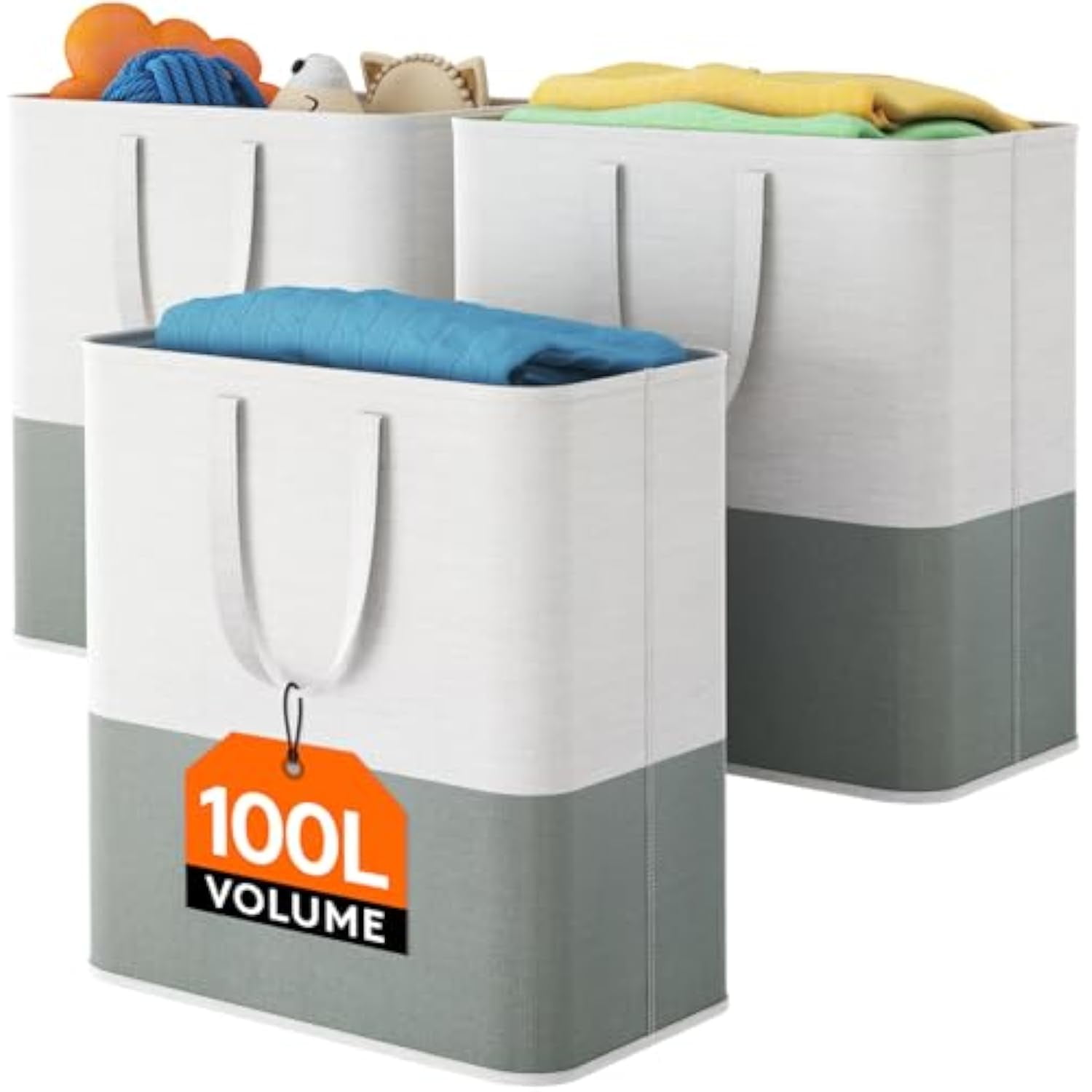 Lifewit 3 x 100L Laundry Hamper, Freestanding Laundry Basket with ...