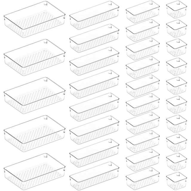 Lifewit 33pcs Stackable Drawer Organizer - Clear Plastic, Stackable ...
