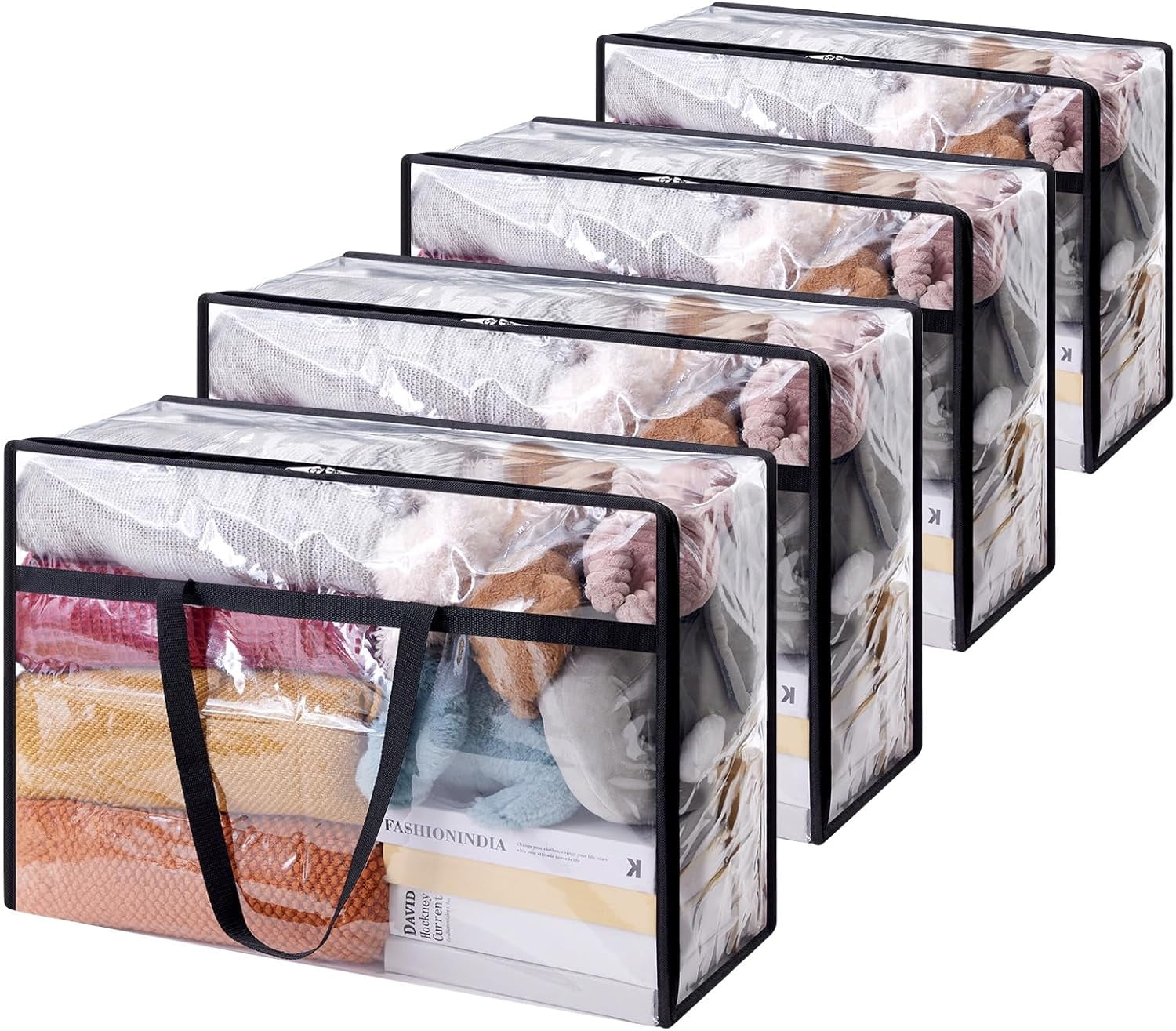 Lifewit 4 Pack Clear Clothes Storage Bags, 60L Plastic Blanket Storage ...