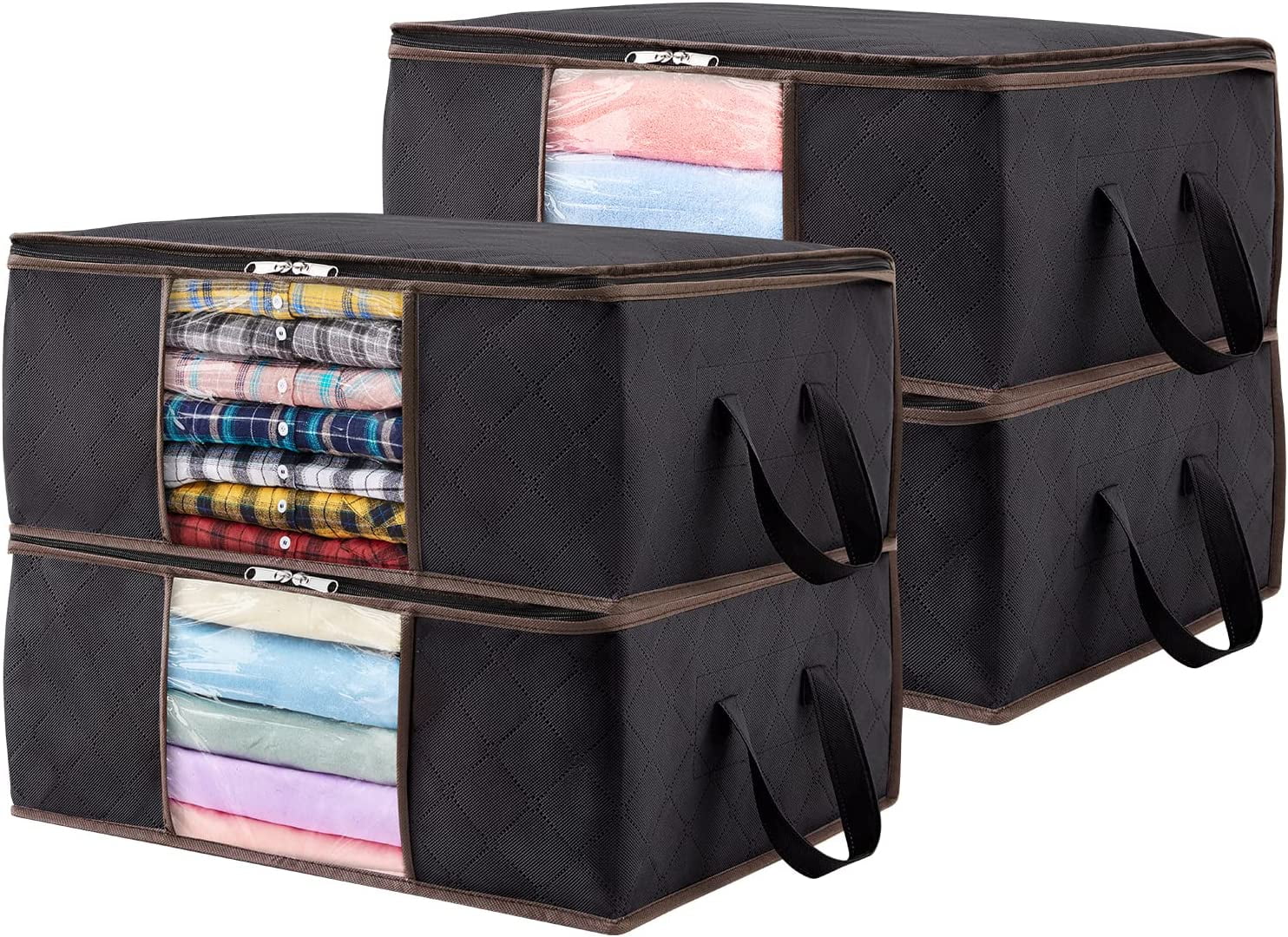 Lifewit 4-Pack Large Clothes Storage Bag with Clear Window, Black ...