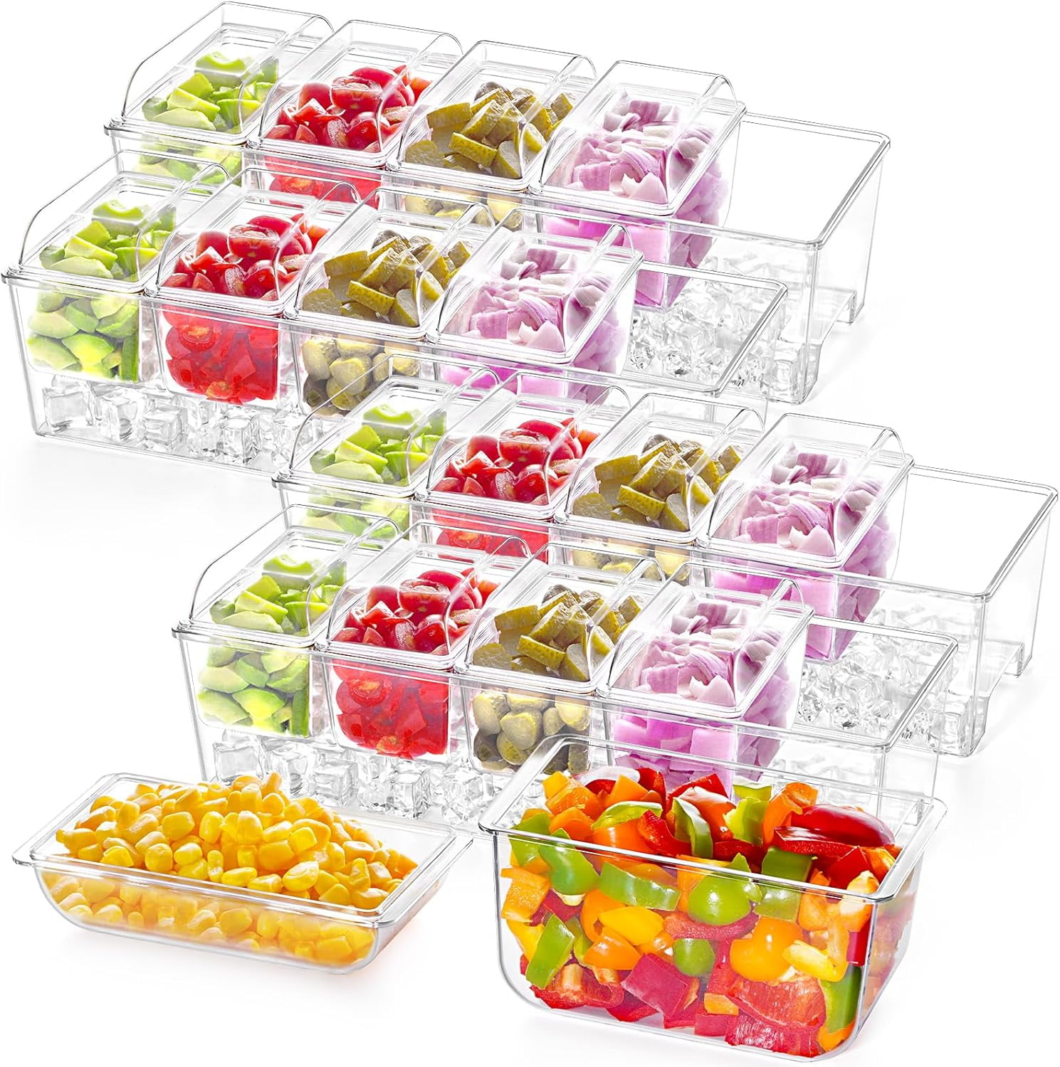 Lifewit 4 Pack Ice Chilled Condiment Caddy with 5 Containers(2.5 cup ...